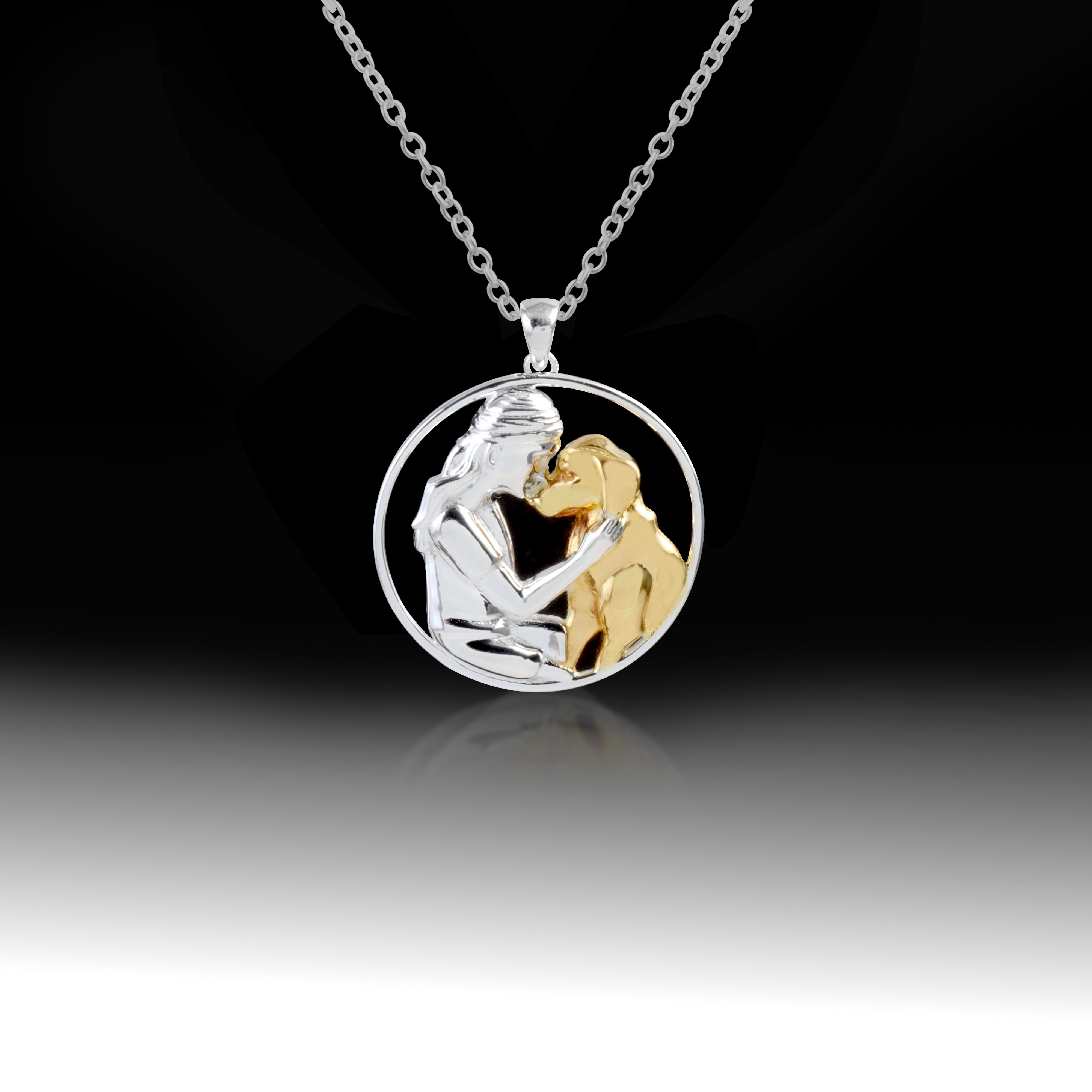 Girl Hugging Dog Necklace- 925 Sterling Silver Two Toned Piece – Noble ...