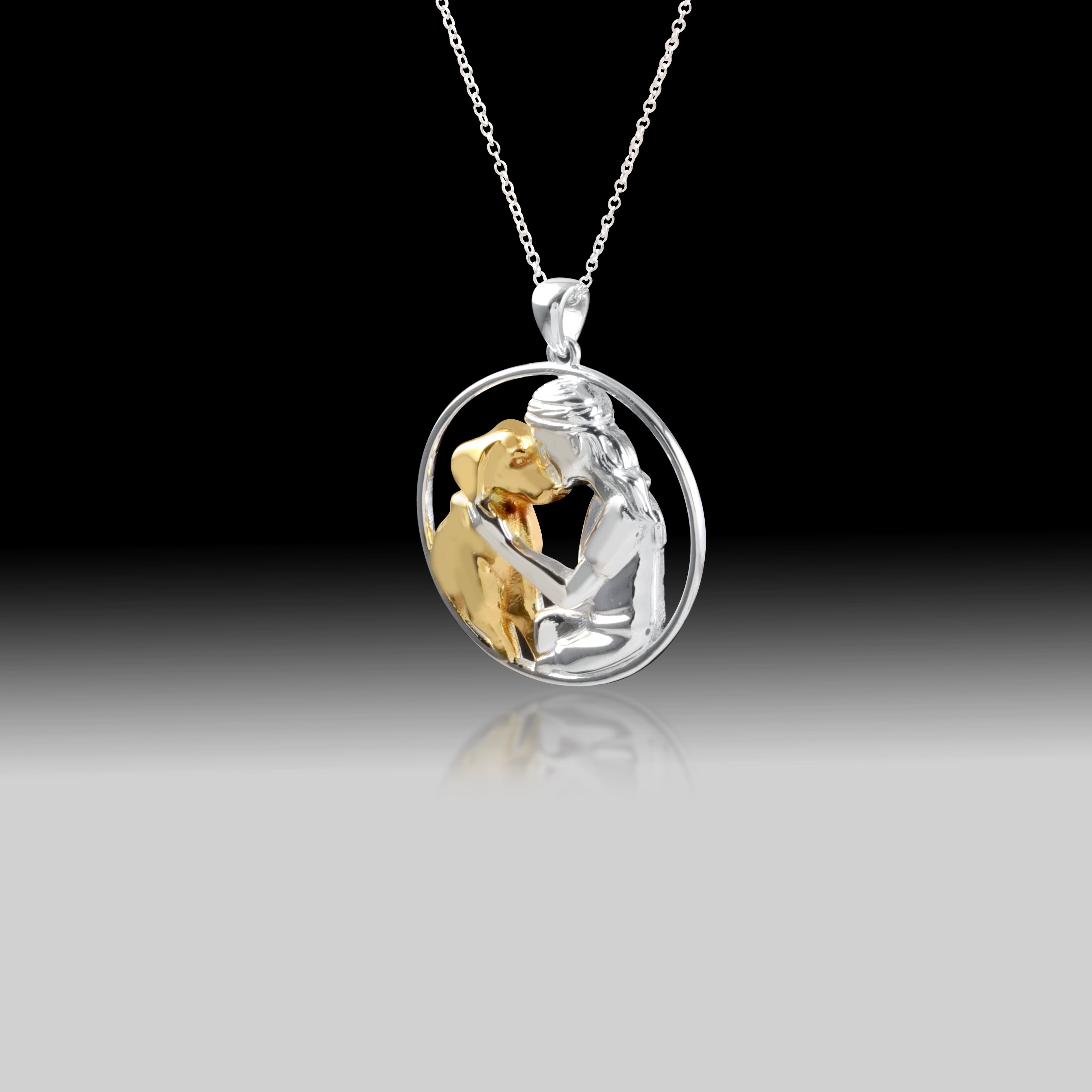 Girl Hugging Dog Necklace- 925 Sterling Silver Two Toned Piece – Noble ...